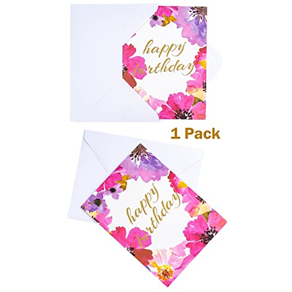 WRAPAHOLIC 13" Large Gift Bag with Card and Tissue Paper - Floral Gold Foil Happy Birthday