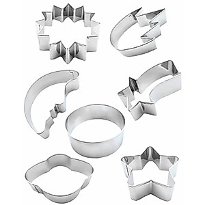 Planet Series Cookie Cutter Set of 7 pcs, Stainless Steel Universe Outer Space Fondant Cutters Set Pastry Biscuit Baking Clay DIY Molds for Kids