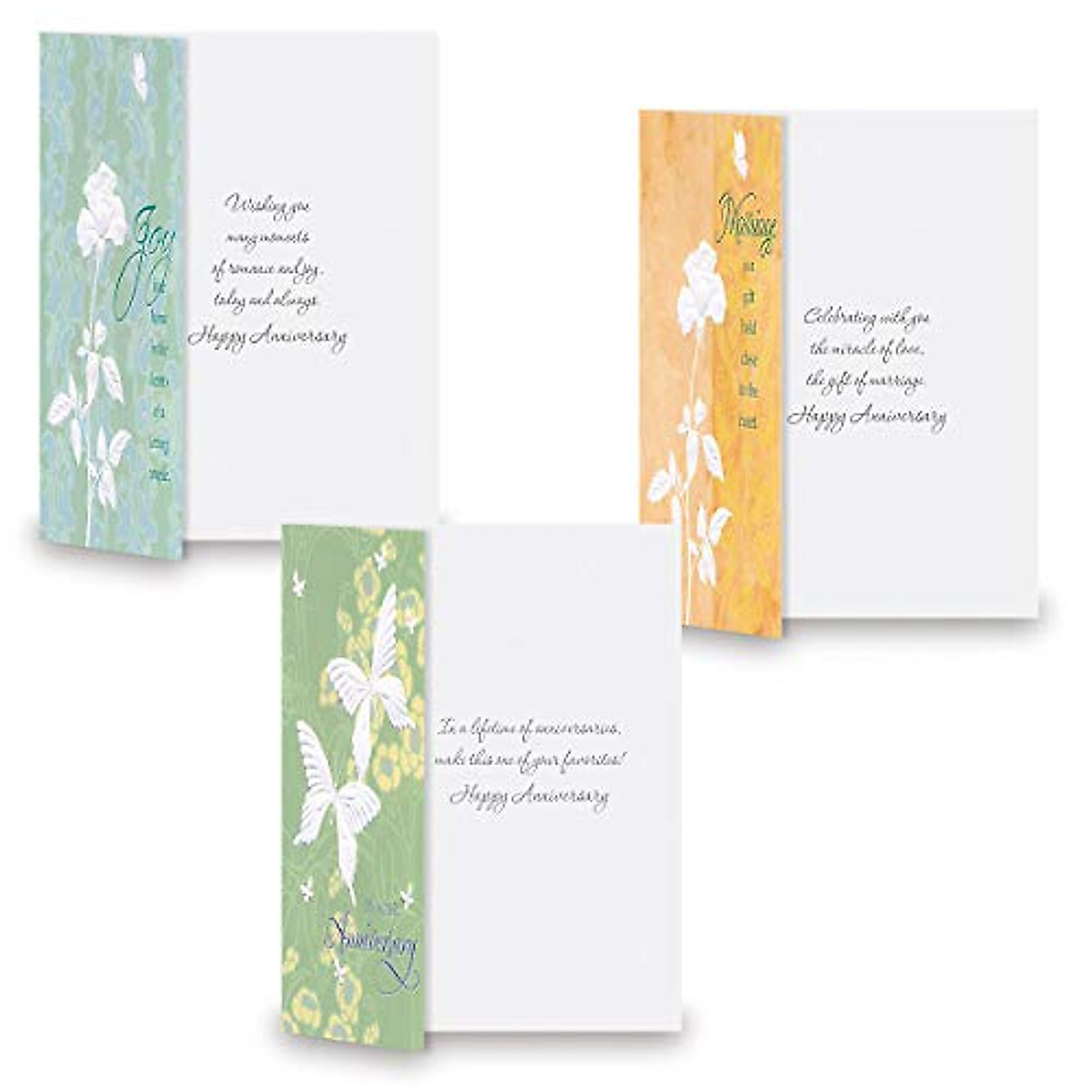 Deluxe Embossed Anniversary Card Value Pack - Set of 16 (8 designs), Large 5" x 7" Wedding Anniversary Cards with Sentiments Inside, White Envelopes