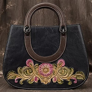 LHLLHL Vintage Ladies Handbag Casual Tote Bag Hand Embossed Floral One Shoulder Messenger Bag (Color : E, Size