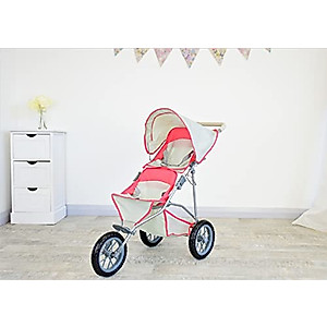 KOOKAMUNGA KIDS Baby Doll Stroller Deluxe Double | Foldable Twin Jog Pram | Retractable Canopy | Premium Pink & Gray Fabric | Soft Grip Handle | Storage Basket Underneath