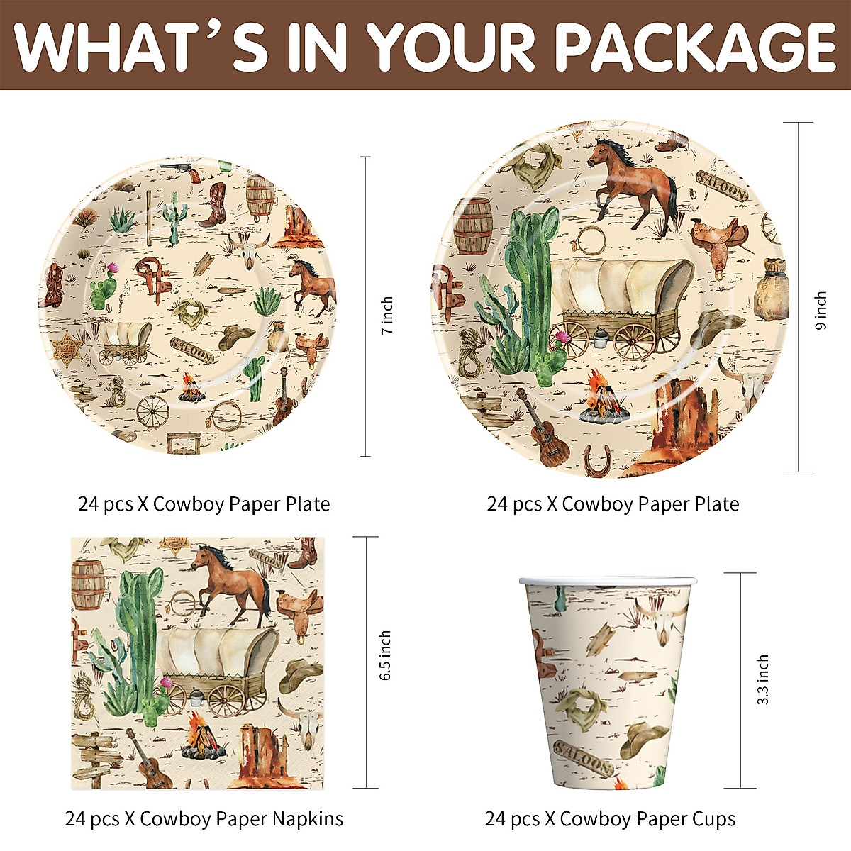 HIPVVILD Western Cowboy Party Decorations Tableware For Birthday & Baby Shower - Wild West Party Supplies, Plate, Cup, Napkin, Tablecloth, Cutlery, Straw, Rodeo Party Decorations Dinnerware | Serve 24
