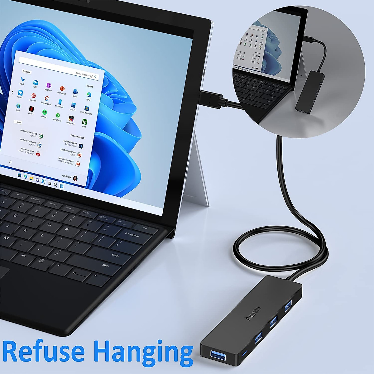 Aceele 5 Port USB 3.0 USB Type C Hub, Ultra-Slim with 2ft Extended Cable, 5 Gbps SuperSpeed, Micro USB Charging, for 2020 MacBook Pro, Surface Pro 7, Samsung S21, and Other USB C Devices