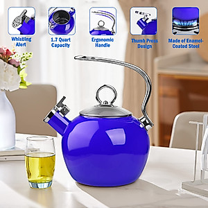 AIDEA Tea Kettle, 1.7 Quart Whistling Enamel Stainless Steel Teakettle Tea Pot for Stovetop (Cobalt)