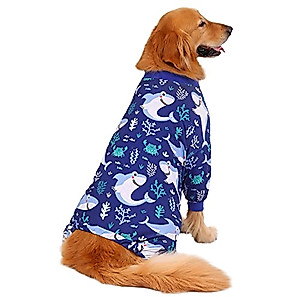 HDE Dog Pajamas One Piece Jumpsuit Lightweight Dog PJs Shirt for M-3XL Dogs Sharks - L