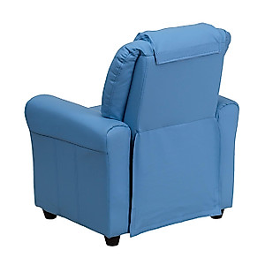 HBCY Creations Kid's Recliner - Light Blue Vinyl Upholstery - Integrated Cupholder - Padded Headrest - Safety Recline Feature