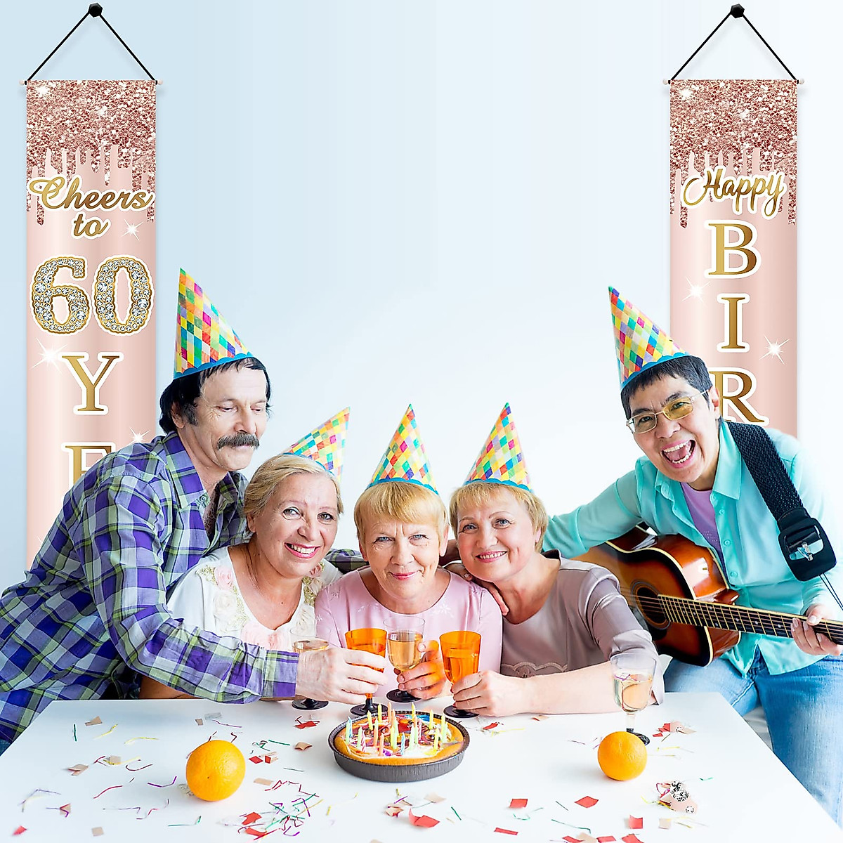 60th Birthday Decorations Door Banner for Women, Pink Rose Gold Cheers to 60 Years Birthday Backdrop Sign Party Supplies, Happy Sixty Birthday Porch Decor for Outdoor Indoor