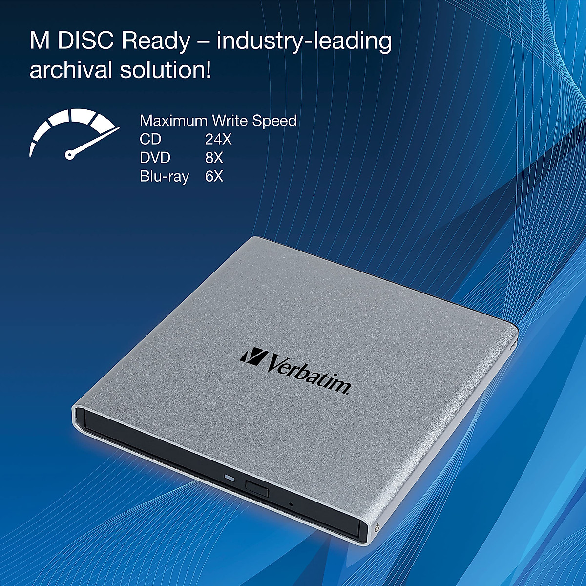 Verbatim External CD DVD Blu-ray Writer USB 3.0 M-Disc Ready - Movie playback requires playback software (not included)