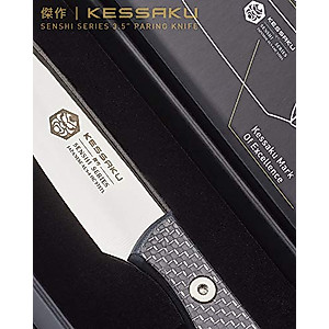 KESSAKU 3.5-Inch Paring Knife - Senshi Series - Forged Japanese AUS-8 High Carbon Stainless Steel - Carbon Fiber G10 Handle with Sheath