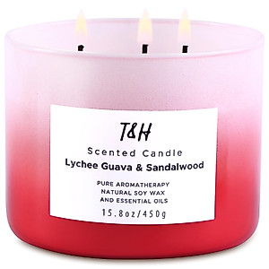 Lychee Guava Sandalwood Candle | Large 3-Wick Highly Scented Candle for Home | Natural Soy Candle 15.8 oz | Sweet & Refreshing Luxury Fragrance Candle | Relaxing Aromatherapy Candle for Women & Men