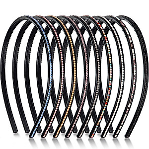 WILLBOND 9 Pcs Bling Headband for Women Skinny Plastic Headbands 1 Row Crystal Rhinestone Thin Hair Hoops with Teeth Skinny Headbands Fancy Hair Accessories for Women 9 Colors