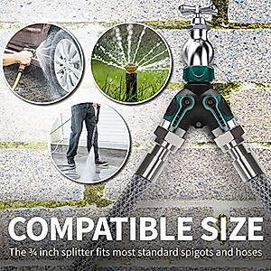 Garnen 2 Way Garden Y Hose Splitter, Heavy Duty Brass Splitter, 3/4" Spigot Adapter Connector, Comfortable Rubberized Grip with 3 Rubber Washers for Drip Irrigation, Lawns