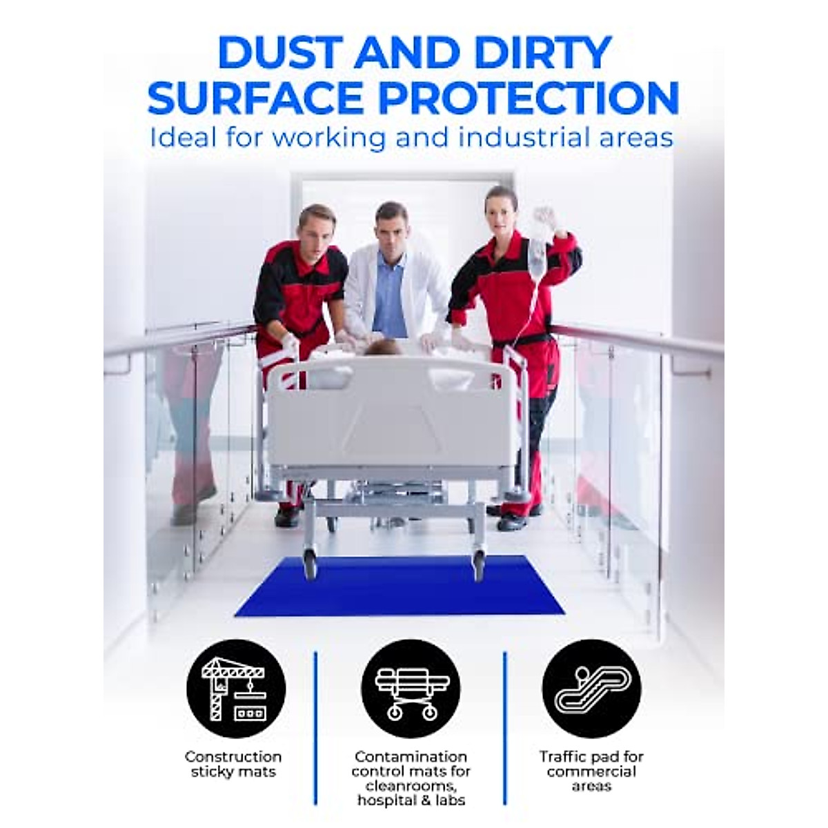 Samrang Cleanroom 24" x 36" Adhesive, Walk Off Sticky, Tacky Mat for Construction Lab-Room Hospital to Capture Dirt, Dust, and Debris from Shoes, 30 Sheets per Pad (Blue) (10)