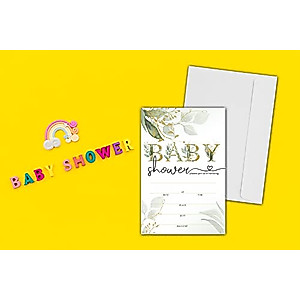 Nopoben Baby Shower Invitations and Envelopes, Greenery Baby Shower Invitations, Watercolor Greenery Baby Shower Gender Reveal Party Supplies 25 Cards With Envelopes -(013bbyaoqing)