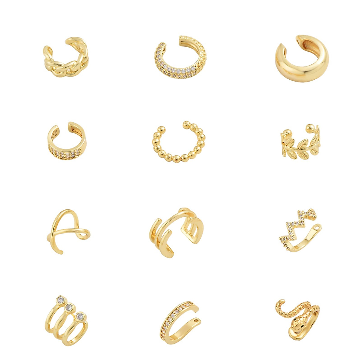 ALYXUY Gold Ear Cuff Non Piercing For Women, 14K Gold Plated Hypoallergenic Huggie Cross Ear Cuff Earrings（12pcs) (KC010-2)
