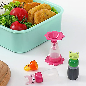 kekafu 3 Pieces Bento Soy Sauce Bottle with Funnel Mini Cute Animal Lunch Sauce Case Container Plastic Condiment Dispenser for Salad Ketchup Syrup Oil Outdoor Barbecue