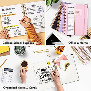 Huhuhero Lined Spiral Notebook, 5 Subject Notebook with Dividers, 7.6" x 10.5", Hardcover Notebooks College Ruled for Work School Office Women Men, College School Supplies (Pink-300 pages)
