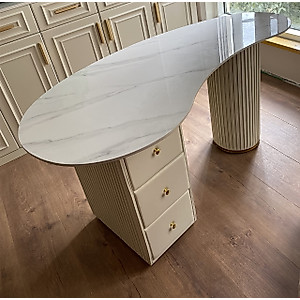 LAKIQ Modern Office Desk with 3 Drawers Irregular Shape Modern Sintered Stone Writing Desk Home Office Work Table Desktop Computer Desk with Storage-Table Only(Black, 63" L x 27.6" W x 29.5" H)