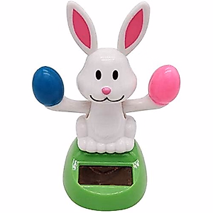 Taotenish Solar Powered Toy Shaking Head Rabbit Statue Shaking Head Dancing Toy Rabbit Bunny Figurines for Car Dash Board Decorations - White