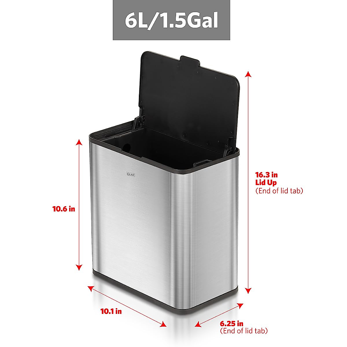 Glad Roomate Stainless Steel Under Counter Trash Can with Clorox Odor Protection | Space Saving Dual Lid Waste Bin for Kitchen Cabinet, Bathroom or Office