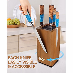 KUCHEASY Magnetic Knife Block 360° Rotating Wood Universal Knife Holder with Four Side Ultra Strong Magnets, Knife Storage Rack with Removable Bristles, Multifunctional Storage for Kitchen Counter Top