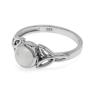 Silvershake Natural 6 mm Round Rainbow Moonstone 925 Sterling Silver Triquetra Celtic Knot Ring Size 7