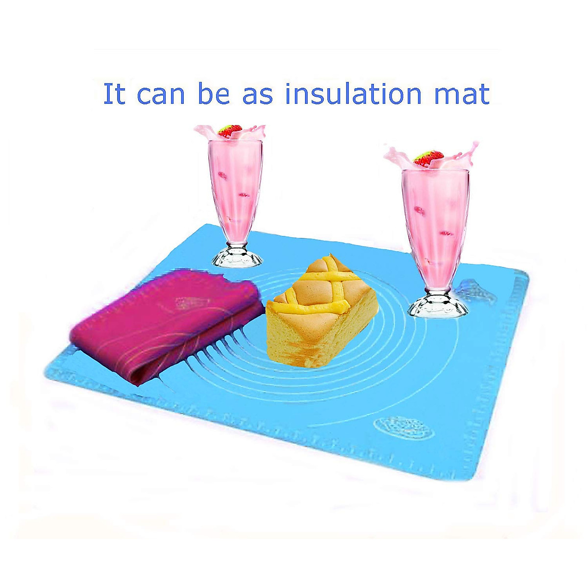 Silicone Baking Mat for Pastry Rolling Dough Non stick Non Slip Blue Table Sheet Baking Supplies for Bake Pizza Cake (19.5" X 15.5")