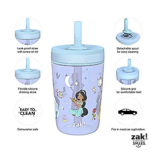 Zak Designs Disney Princess Kelso Toddler Cups For Travel or Home, 15oz 2-Pack Durable Plastic Sippy Cups, Leak-Proof For Kids (Ariel, Aurora, Belle, Cinderella, Jasmine, Mulan, Rapunzel, Tiana)