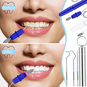 Honeydak 5 Pieces Dental Tools Travel Dental Pick Metal Tooth Scraper Professional Stainless Steel Teeth Cleaning Tools with Holder Case Portable Toothpick to Remove Plaque Toothpicks