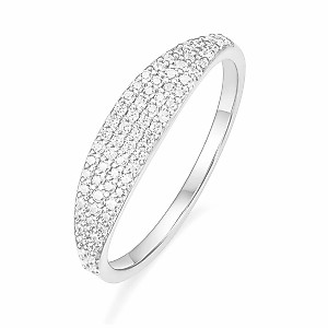 Mameloly Wedding Bands for Women Silver Slim Signet Ring Stackable Pave Cubic Zirconia Dainty CZ Engagement Rings for Her Size 7