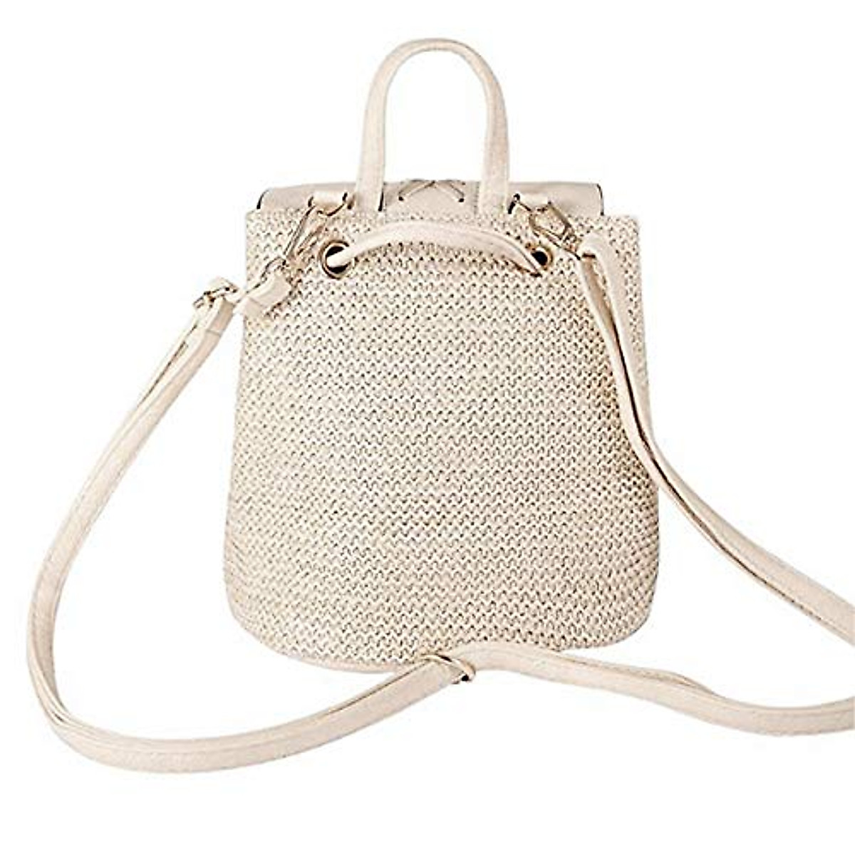 Fashion Women Girls Mini Travel Backpack Woven Straw Backpack Straw Crossbody Shoulder Bag (Large Size + Yellow)
