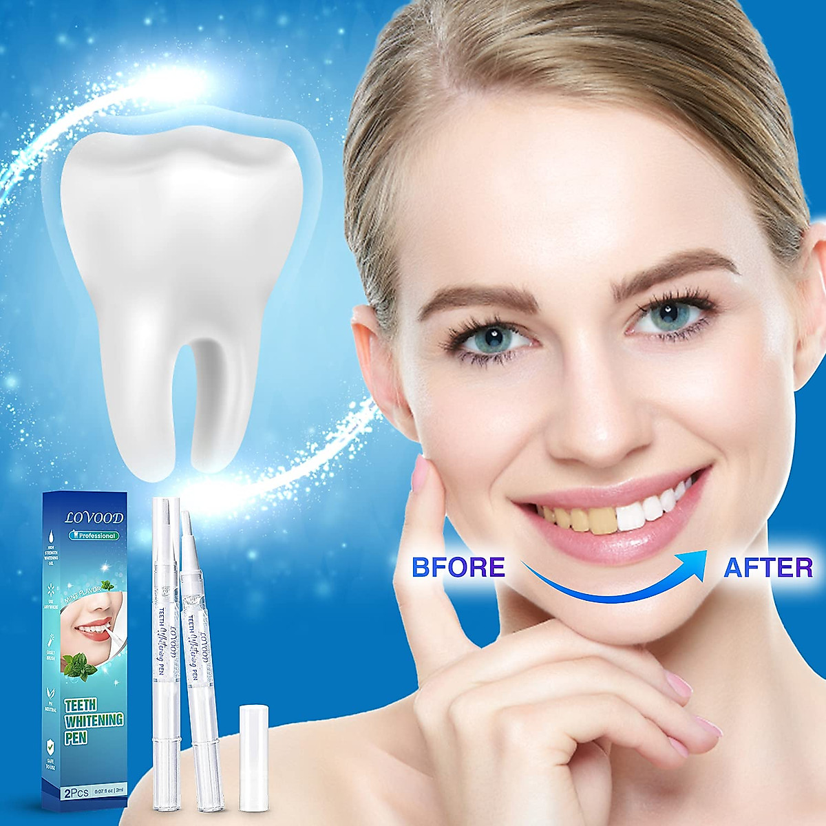 LOVOOD Teeth Whitening Pen(2 Pcs), 20+ Uses, Effective, Painless, No Sensitivity, Travel Friendly, Easy to Use, Beautiful White Smile, Effective Tooth Whitener, Natural Mint Flavor