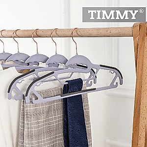 TIMMY Plastic Hangers, 50 Pack Ultra Thin Non Slip Clothes Hanger Space Saving Coat Hangers, 360°Rotating Rose Gold Hook Hanger Heavy Duty Pant Hangers (Grey)