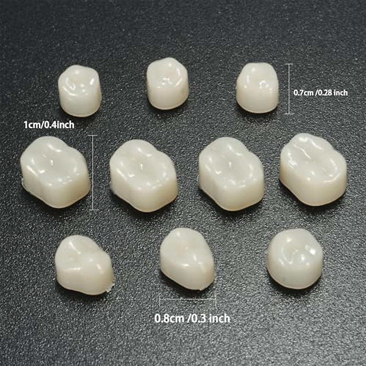 120 Pieces Fake Tooth Cap Crown Veneers Front Back Anterior and Molar Posterior Teeth with Thermal Beads Cap Filler for Teaching or DIY (50pcs Front and 70pcs Back)