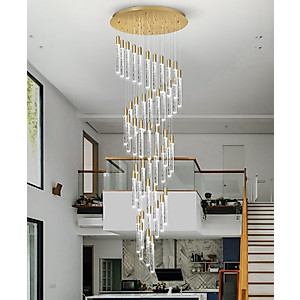 20ft Large Chandeliers for Living Room Gold Modern LED Lights High Ceiling Chandelier for Entryway Dining Room Ceiling Pendant Light Fixtures Sloping Ceiling Adjustable Dimmable Lighting