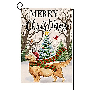 Christmas Dog Garden Flag 12x18 Vertical Double Sided Merry Christmas Trees Farmhouse Winter Holiday Outside Decorations Burlap Yard Flag BW217