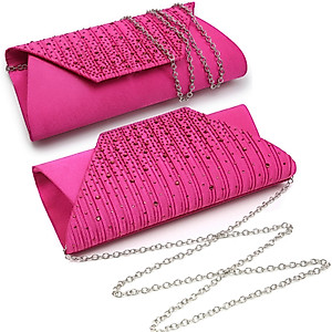 Dasein Women Evening Bags Wedding Purses Handbags Party Clutches Cocktail Prom Clutch with Glitter Rhinestones (Hot Pink)