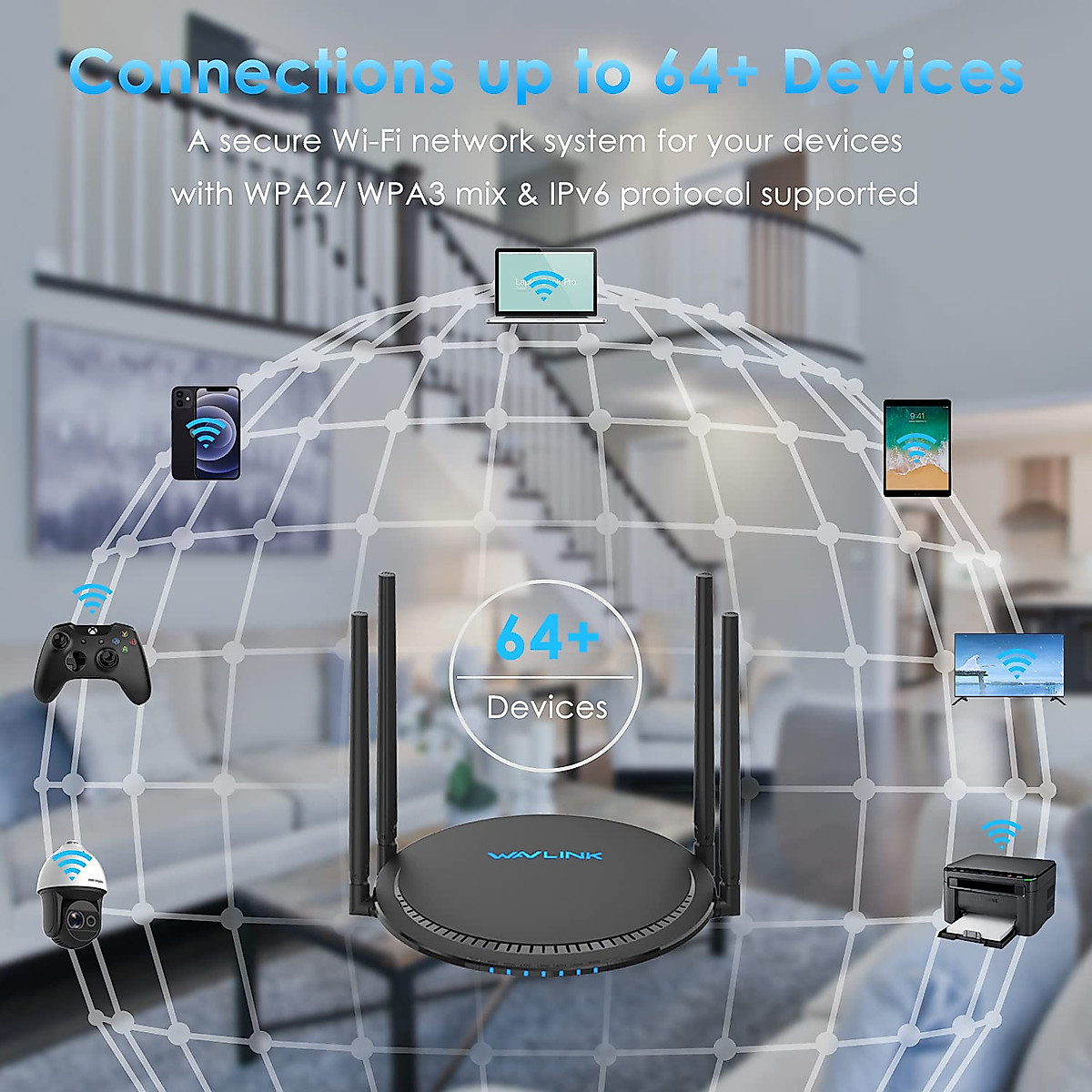 WAVLINK WiFi 6 Router,AX1800 Dual Band 2.4GHz/5GHz Gigabit Wireless Internet Mesh Router up to 1500 Square Feet Coverage & 64+Devices Connection,MU-MIMO| Turbo| TouchLink| Parental Control & QoS