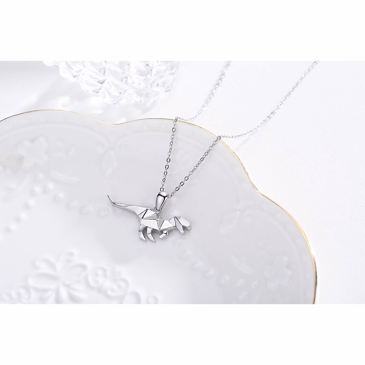 JUSTKIDSTOY Dinosaur Necklace for Women 925 Sterling Silver Cute Animal T-Rex Pendant Necklace Dinosaur Jewelry Gifts