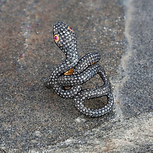 Diamond Ruby Snake Ring in 925 Sterling Silver | Black Brown Snake Ring 1.25 Carat Brown Natural Diamond (I2-I3 Clarity) Deep Real Ruby For Women Gifts, Designer Ring