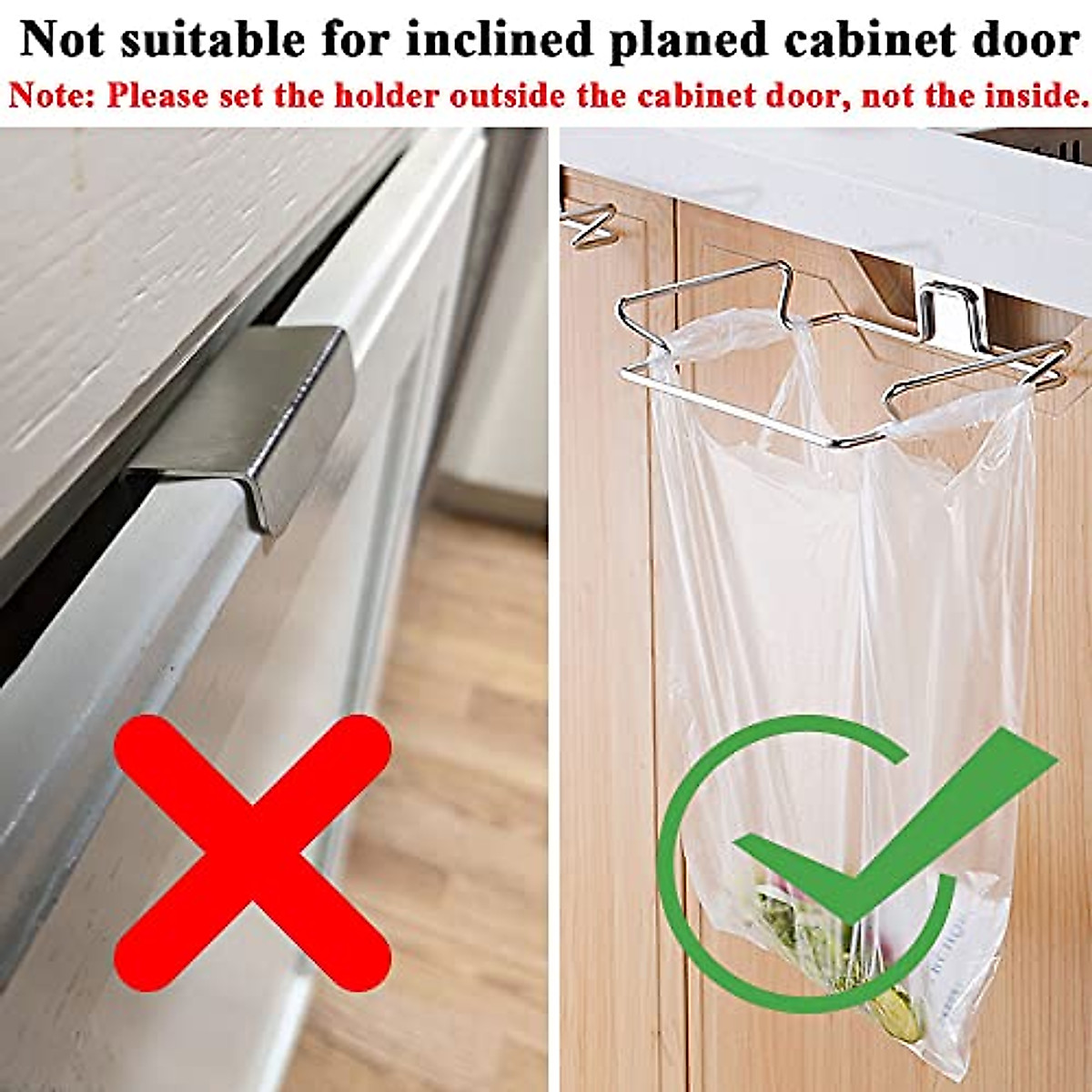 Oniapro Trash Bag Holder for Cabinet Doors & Cupboards, Large Stainless Steel Portable Hanging Garbage Bag Holder, Kitchen Trash Can for Under Sink Trash, Camping Accessories