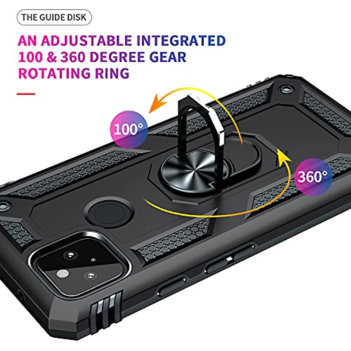 Oborzian Compatible for Google Pixel 5A Case with Screen Protector, Heavy Military Grade 360° Rotating Kickstand Holder TPU Phone Cover for Google Pixel 5A 5G(Black)