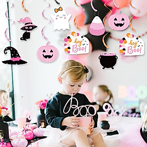 20Pcs Pink Halloween Party Hanging Swirl,Cute Ghost Witch Cauldron Pumpkin Sugar Boo Ceiling Hanging Streamer for Little Boo Happy Boo Day Baby Shower Gender Reveal Girl Halloween Birthday Party Decor