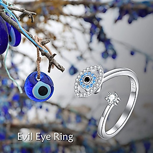 VONALA Evil Eye Rings 925 Sterling Silver Evil Eye Fidget Rings for Anxiety Evil Eye Spinner Rings for Women Anti Stress Mood Worry Rings Mother‘s Day Gifts