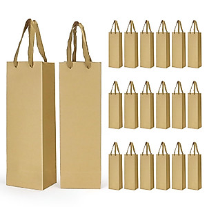 CZWESTC 20 Pack Kraft Paper Wine Bags with Handles Brown Wine Bottle Bags BulkWine Gift Bags Shopping Bags Party Bags Retails Bags Whiskey Champagne Bottles Bags-3.5×4.3×13.8 in