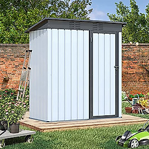 UBGO Outdoor Storage Shed, Galvanized Metal Garden Shed with Lockable Doors, Tool Storage Shed for Patio Lawn Backyard Trash Cans(5 x 3 FT)