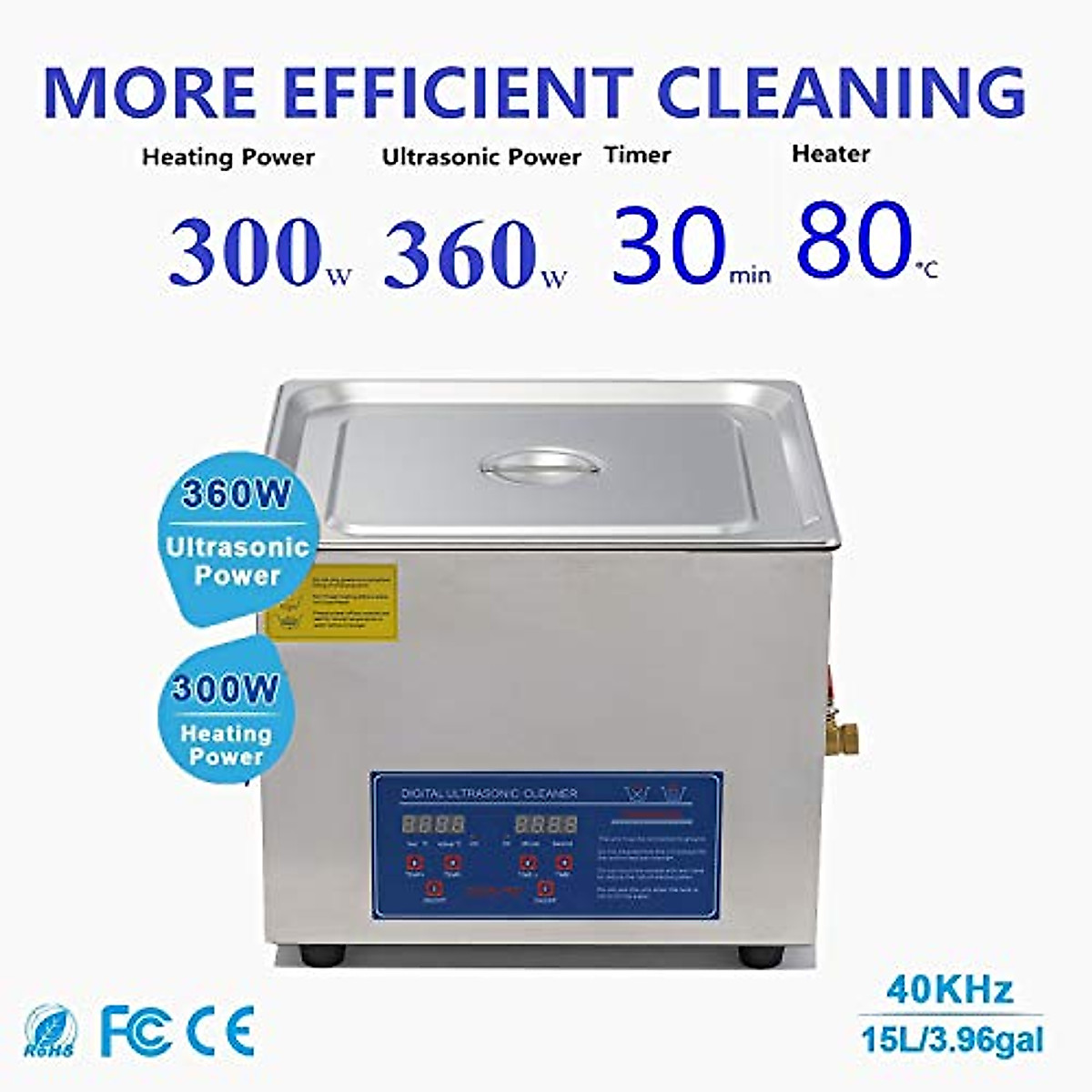 AZUIZUIF 15L/3.9gallon Industrial Ultrasonic Cleaner with Digital Timer&Heater 300W+360W for Screwdriver Repairing Tools Industrial Parts Mental Instrument Apparatus Cleaning 40kHz