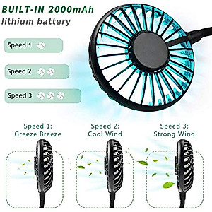 YJCloud Neck Fan,Hand Free Portable fan,Usb Portable Battery Operated Personal fan,Hanging neck fan with mini Rechargeable LED,Neckband fan/Wearable fan for Traveling Outdoor Office,Black