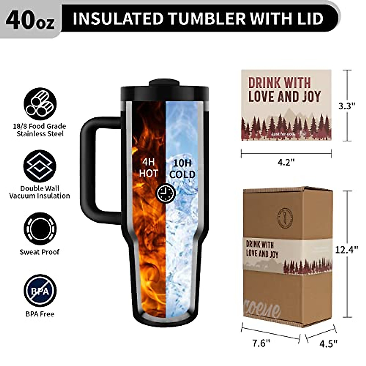 Gifts for Dad from Daughter Son Birthday Presents 40 oz Tumbler with Handle and Straw for Father in Law Husband Men Fathers Day Gift Water Cup with Lid Insulated Travel Mug Stainless Steel Coffee Mug