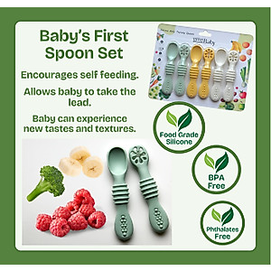 omoBaby 6 Pack Baby Led Weaning Silicone Spoons (Yellow)